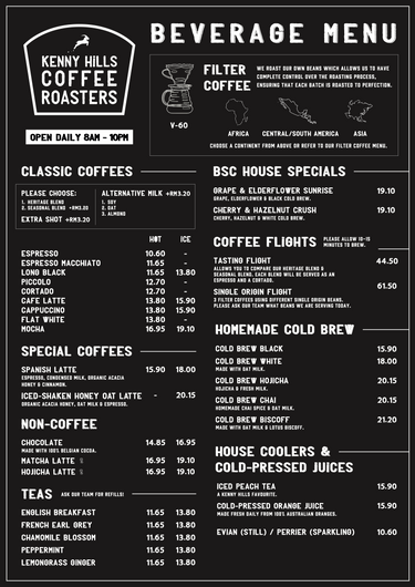 Menu – Kenny Hills Coffee Roasters